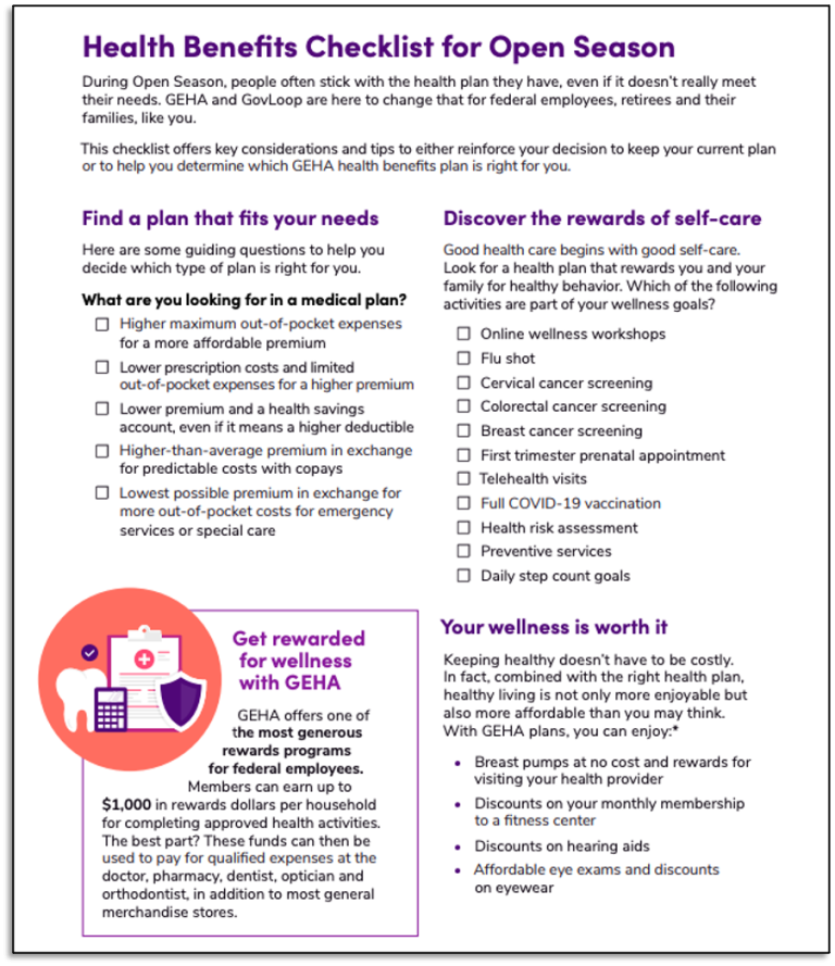 Health Benefits Checklist for Open Season » Resources | GovLoop